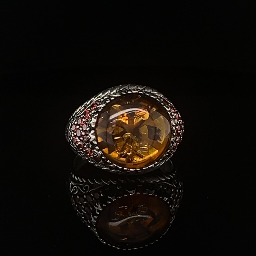 Amber Sterling Silver Ring, Amber Jewelry, Wedding Band, Statement Ring ...