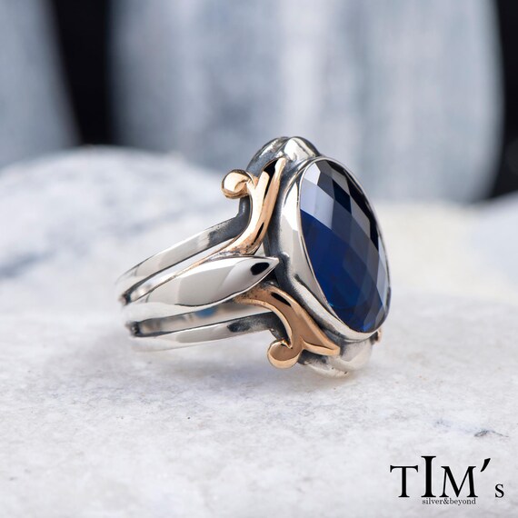 Large Gemstone Ring Blue Stone Wedding Band Custom Design | Etsy