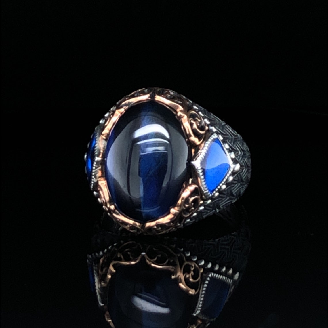 Tiger Eye Blue Gemstone Ring 925 Sterling Silver Ring - Etsy