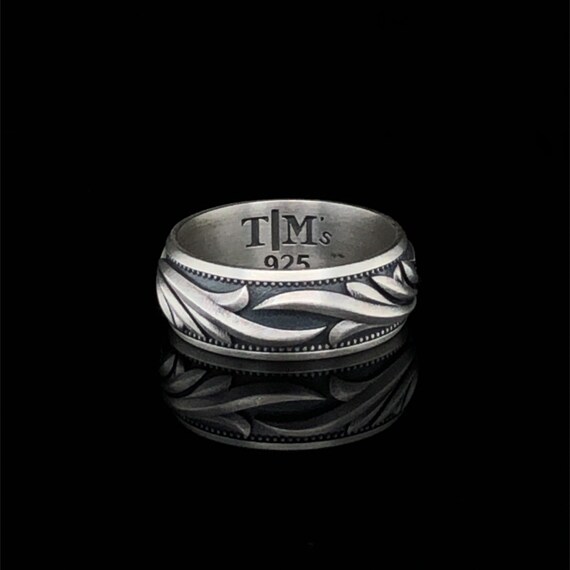 Engraved Handmade Silver Men's Ring Fashionable Wedding | Etsy