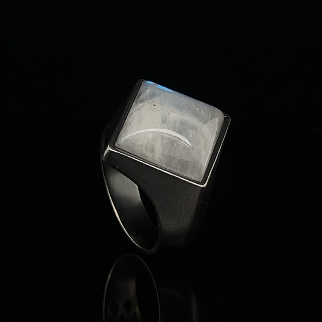 Moonstone Square Gemstone Ring, Square Moonstone Ring, Oxidized Silver Men's Ring, High Quality ...