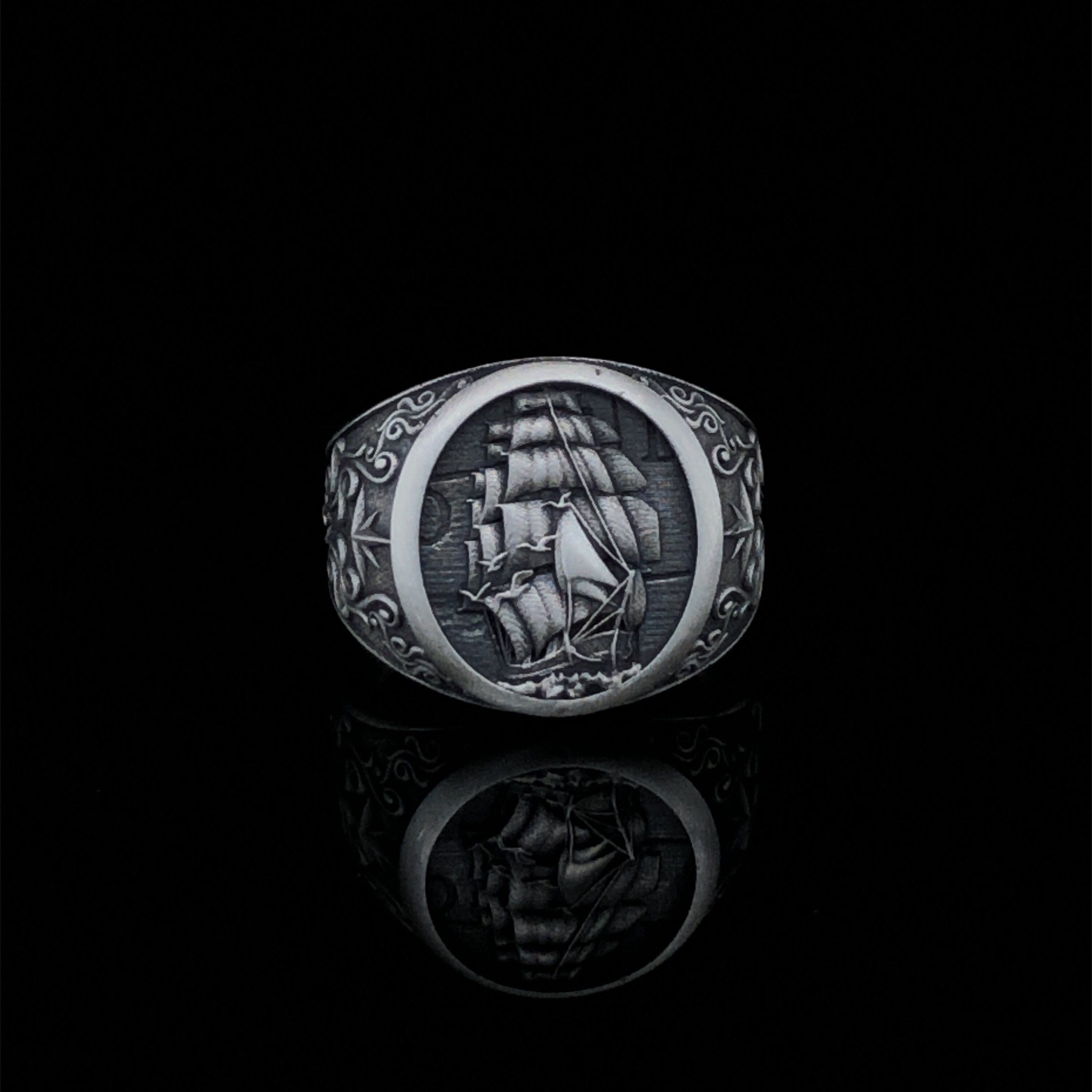 Sailboat Men's Ring Viking Pirate Ship Ring 925 Wind - Etsy