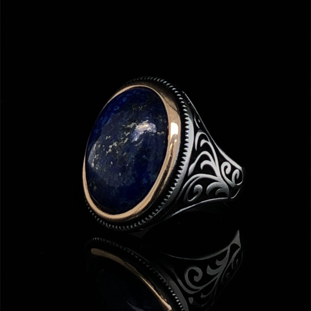 Dark Blue Lapis Lazuli Band Ring, Sterling Silver Gothic Statement ...