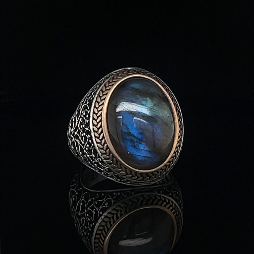 Men's Labradorite Sterling Silver Gothic Ring, Handmade - Etsy