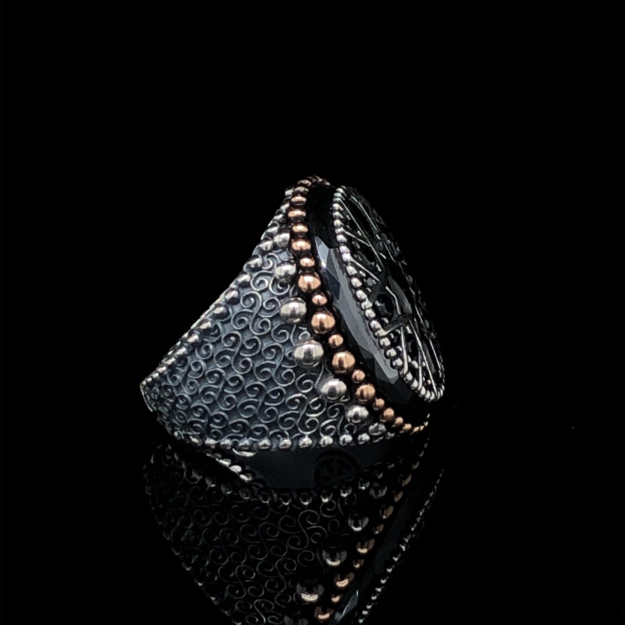 Men’s Multi Stone Ring, Black Stone Spiral Design Silver Ring for Men ...