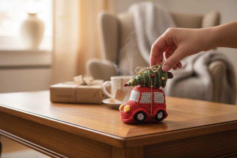 Crochet Car & Christmas Tree Pattern: Amigurumi Holiday Ornament (PDF ...