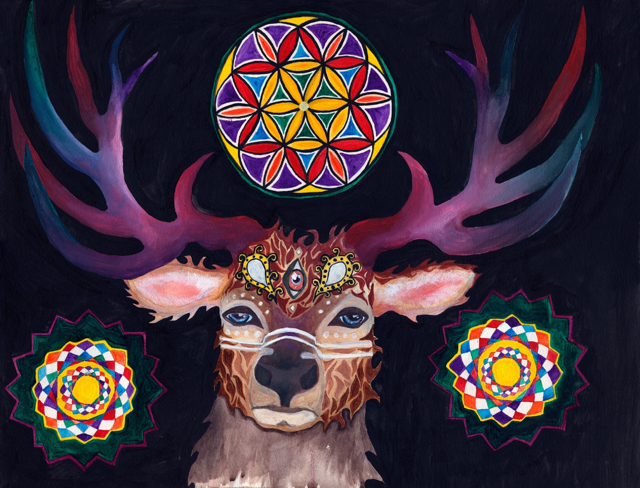 Deer Mandala, Woodland Animal, Buck, Psychedelic Art, Colorful Animal ...