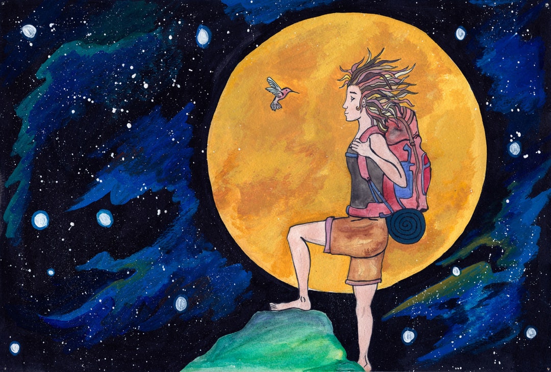 Moon Hiker, Cosmic, Backpacking, Female Hiker, Woman Hiker, Full Moon ...
