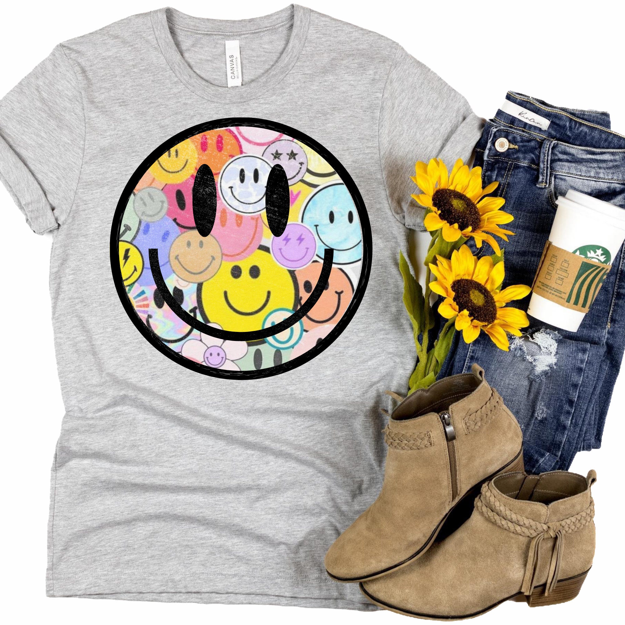 Smiley Face Tees Various Styles/colors Youth/adult Daisy Smiley Face - Etsy