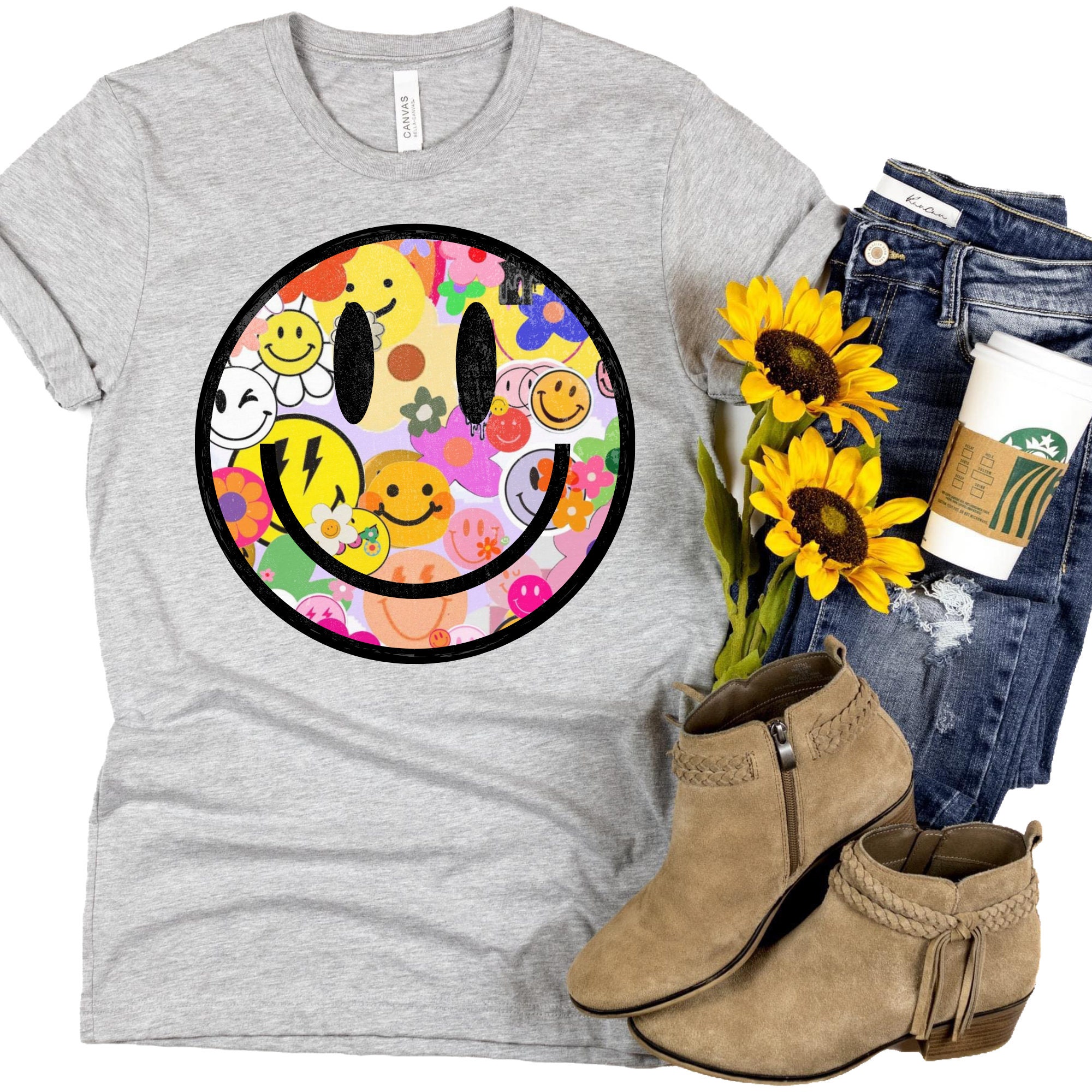Smiley Face Tees Various Styles/colors Youth/adult Daisy Smiley Face - Etsy