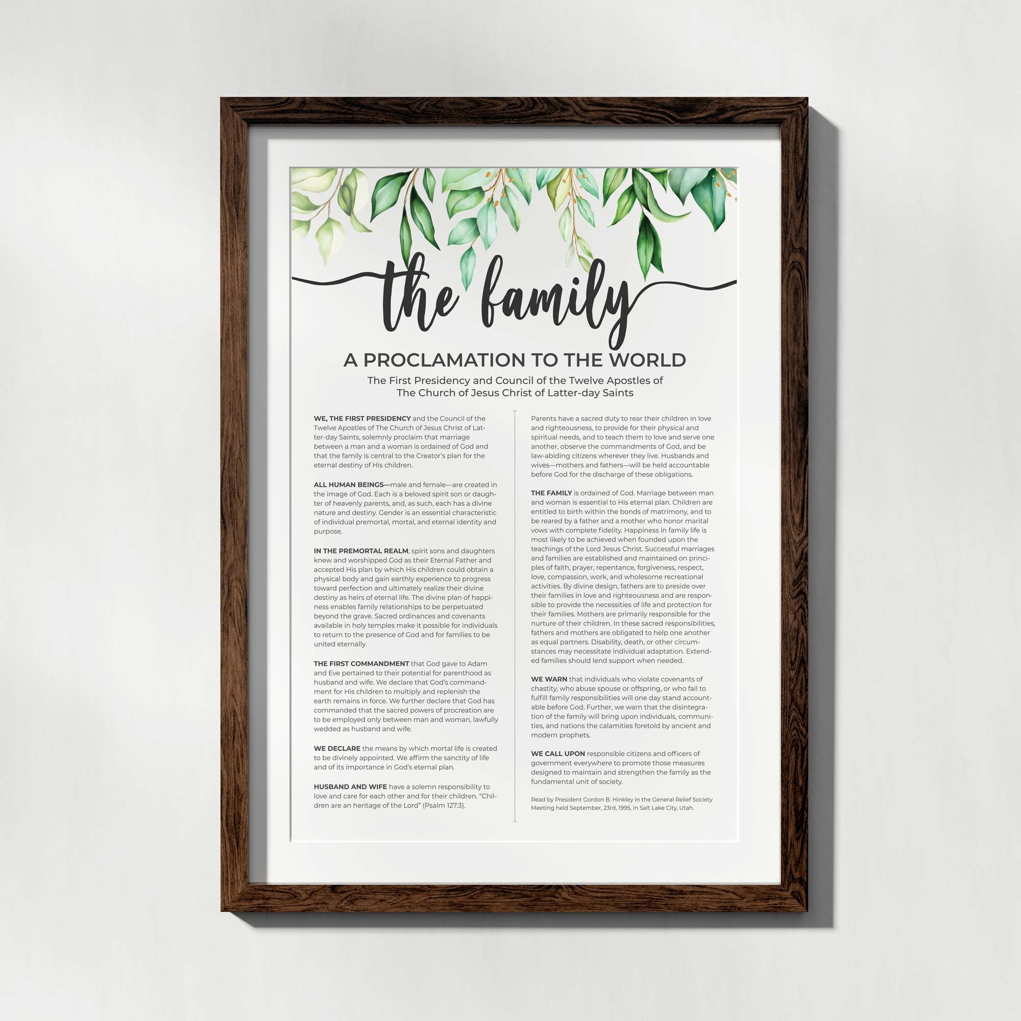 Physical Green Foliage LDS PRINTS Family Proclamation - Etsy