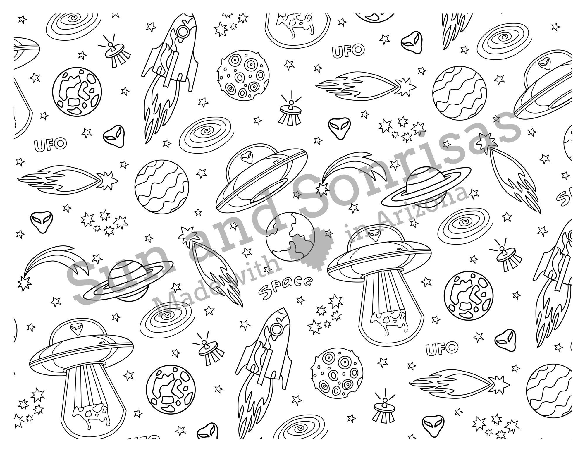 Space Doodles Printable Coloring Pages 3 Pages - Etsy