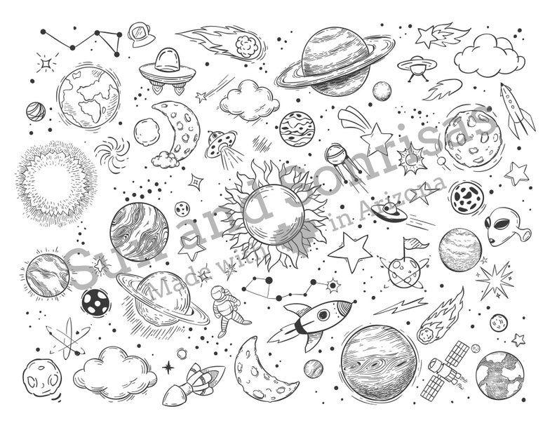 Space Doodles Printable Coloring Pages 3 Pages - Etsy