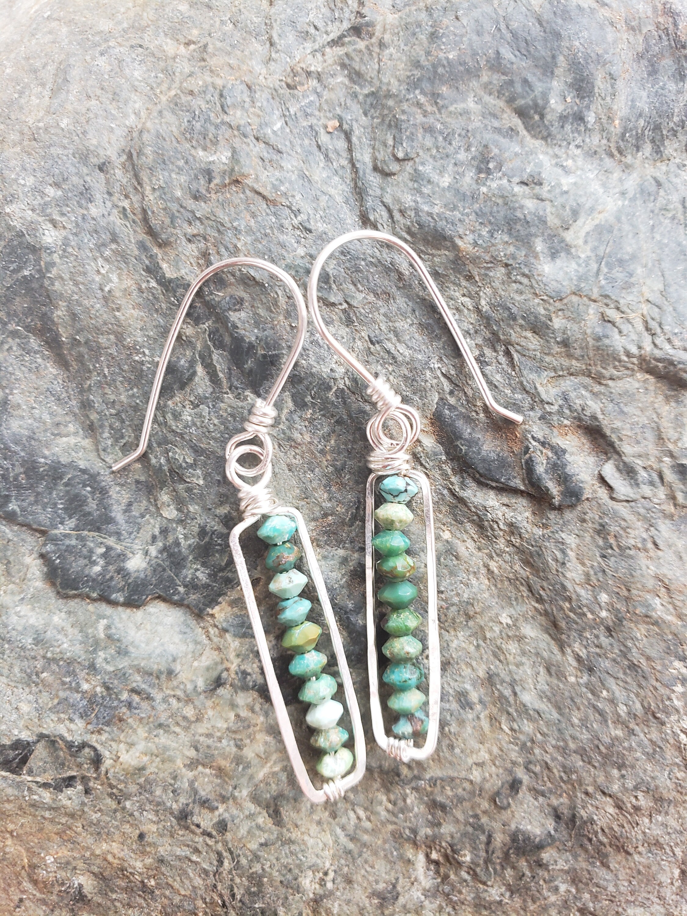 Rectangle Dangle Bar Genuine Turquoise Earrings Handmade - Etsy