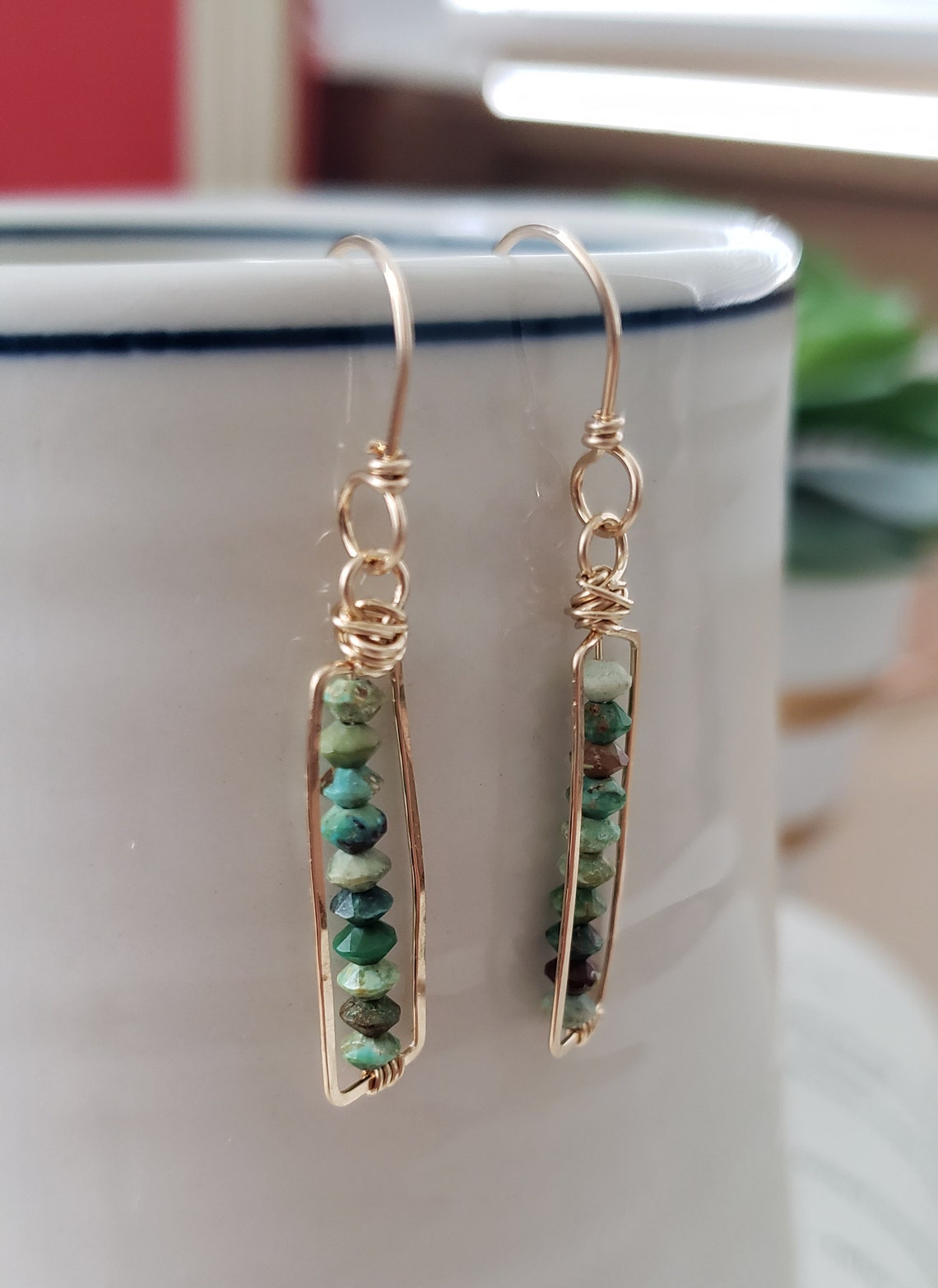 Rectangle Dangle Bar Genuine Turquoise Earrings Handmade - Etsy
