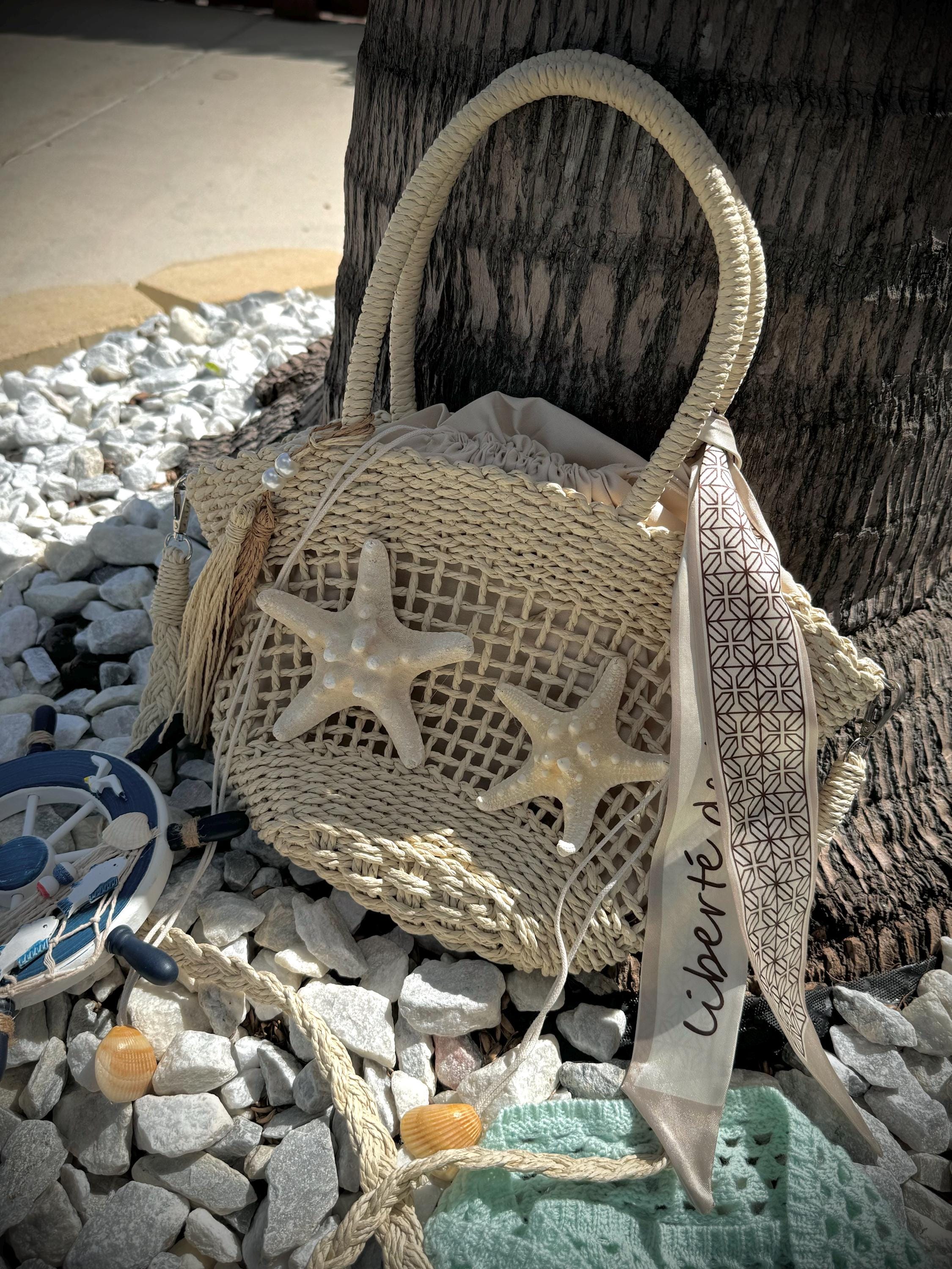Seashell Bag, Straw, Shell Collecting Bag, Adult, Kids, Mesh Bag, Beach ...