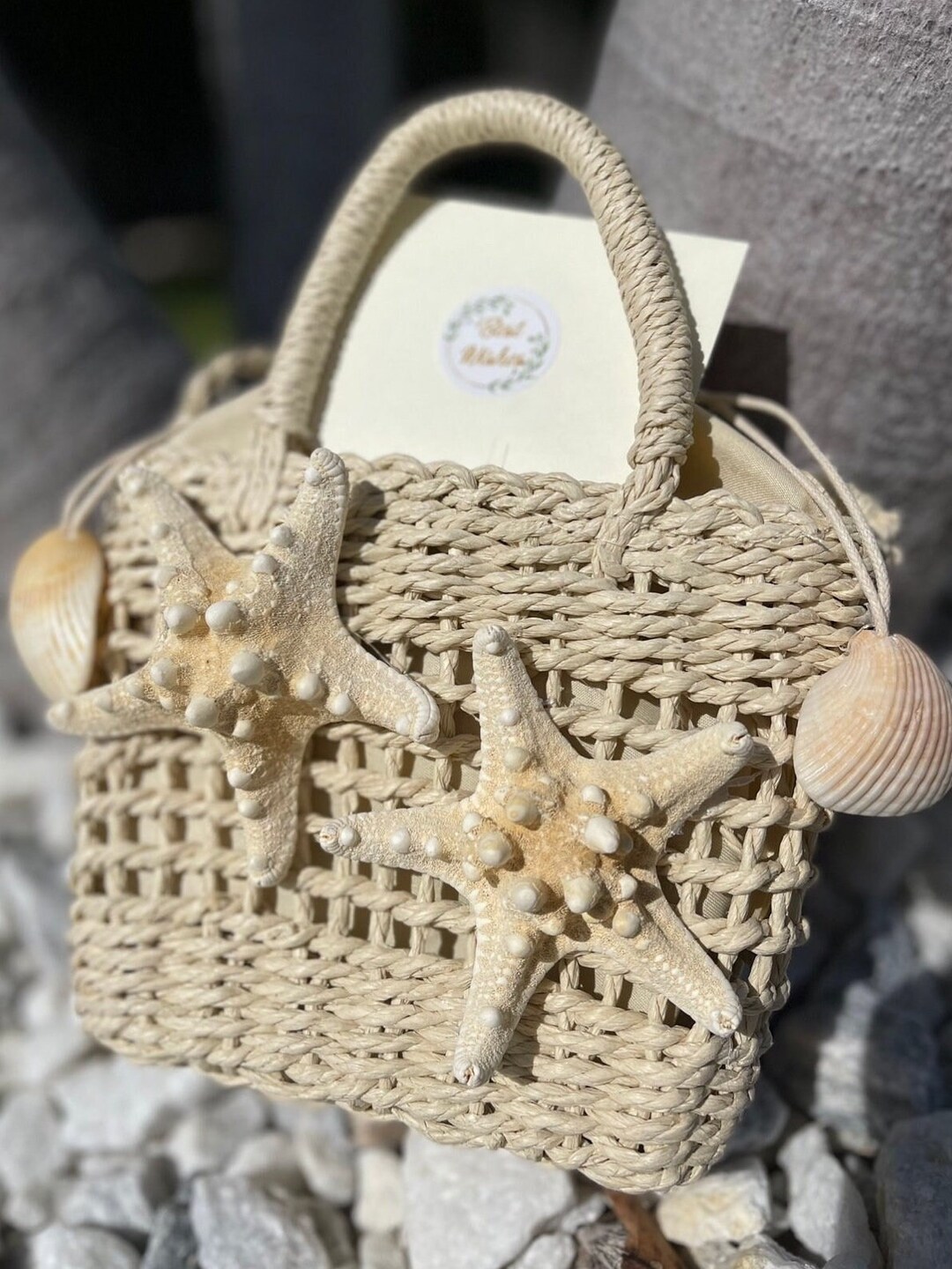 Seashell Bag, Straw, Shell Collecting Bag, Adult, Kids, Mesh Bag, Beach ...