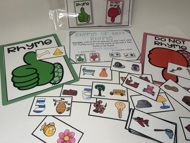 NO PREP Educational Rhyming Sorting Mats, Practice School Game, Reading ...