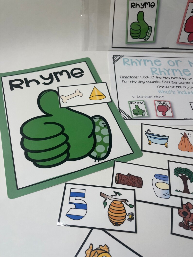NO PREP Educational Rhyming Sorting Mats, Practice School Game, Reading ...