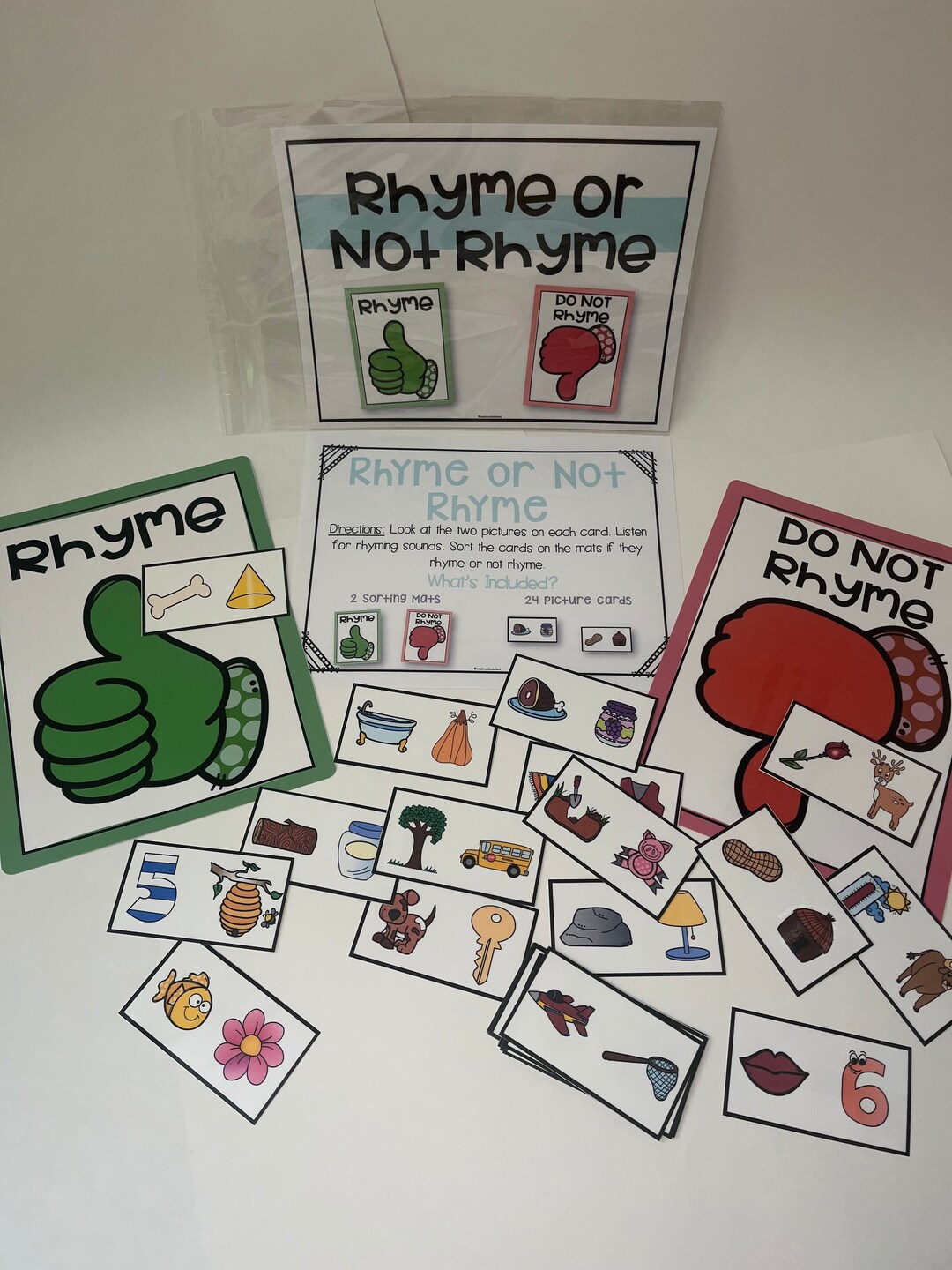 NO PREP Educational Rhyming Sorting Mats, Practice School Game, Reading ...