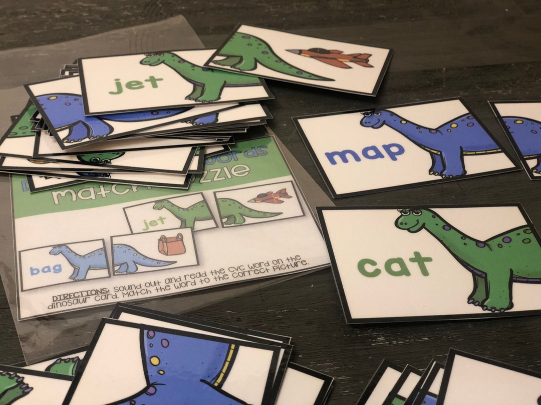 NO PREP Dinosaur Match Educational CVC Word Learning Game for Kids ...