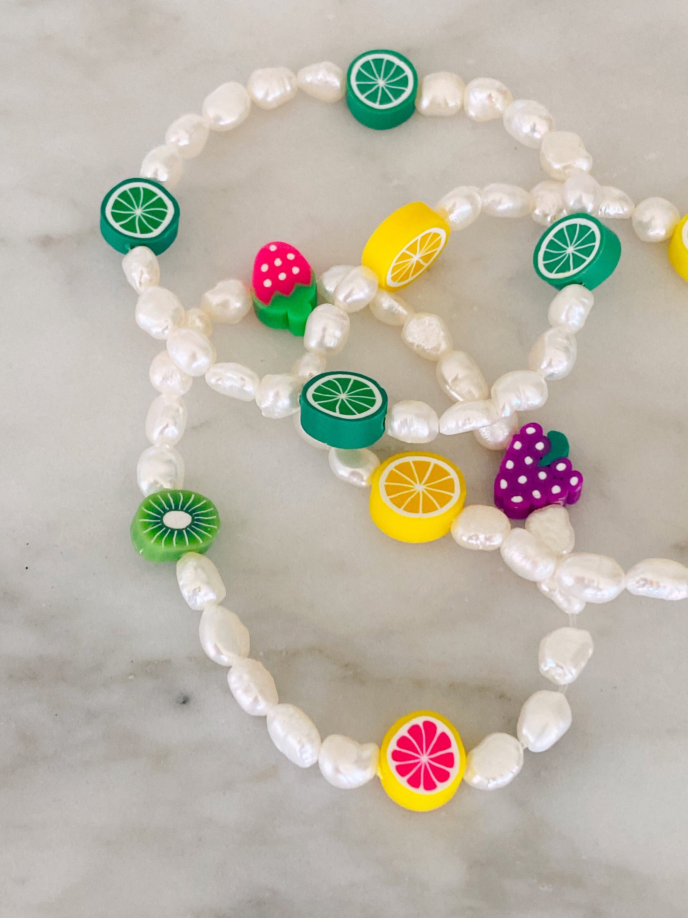 Pearl Fruit Bracelet | Beaded Pearl Bracelet | 7" | Fruit Bracelet ...