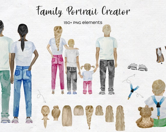 Family Portrait Creator PNG Watercolor Family Back | Etsy