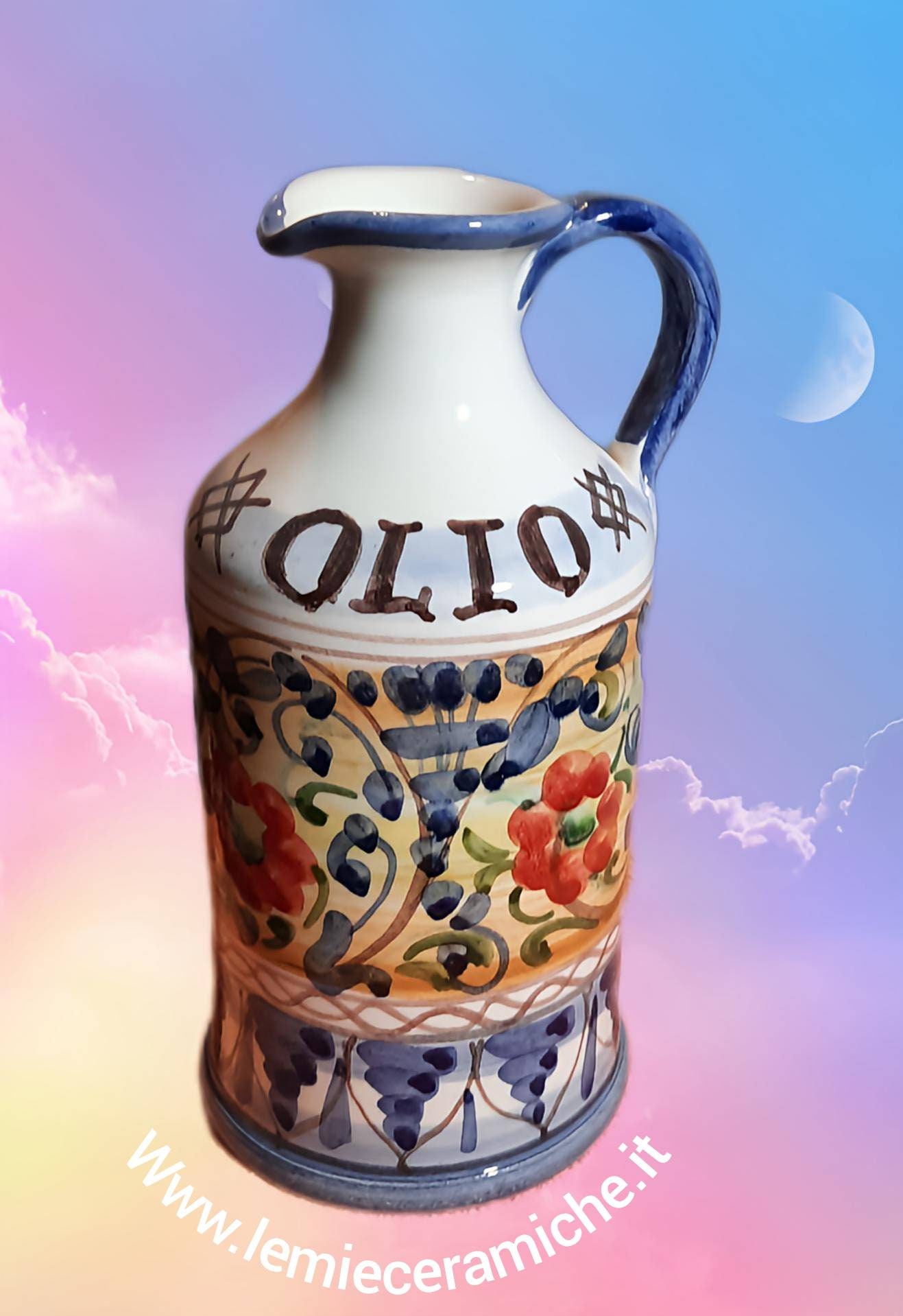 Olives Oil jar pottery hand made in Italy with steel dispenser ...