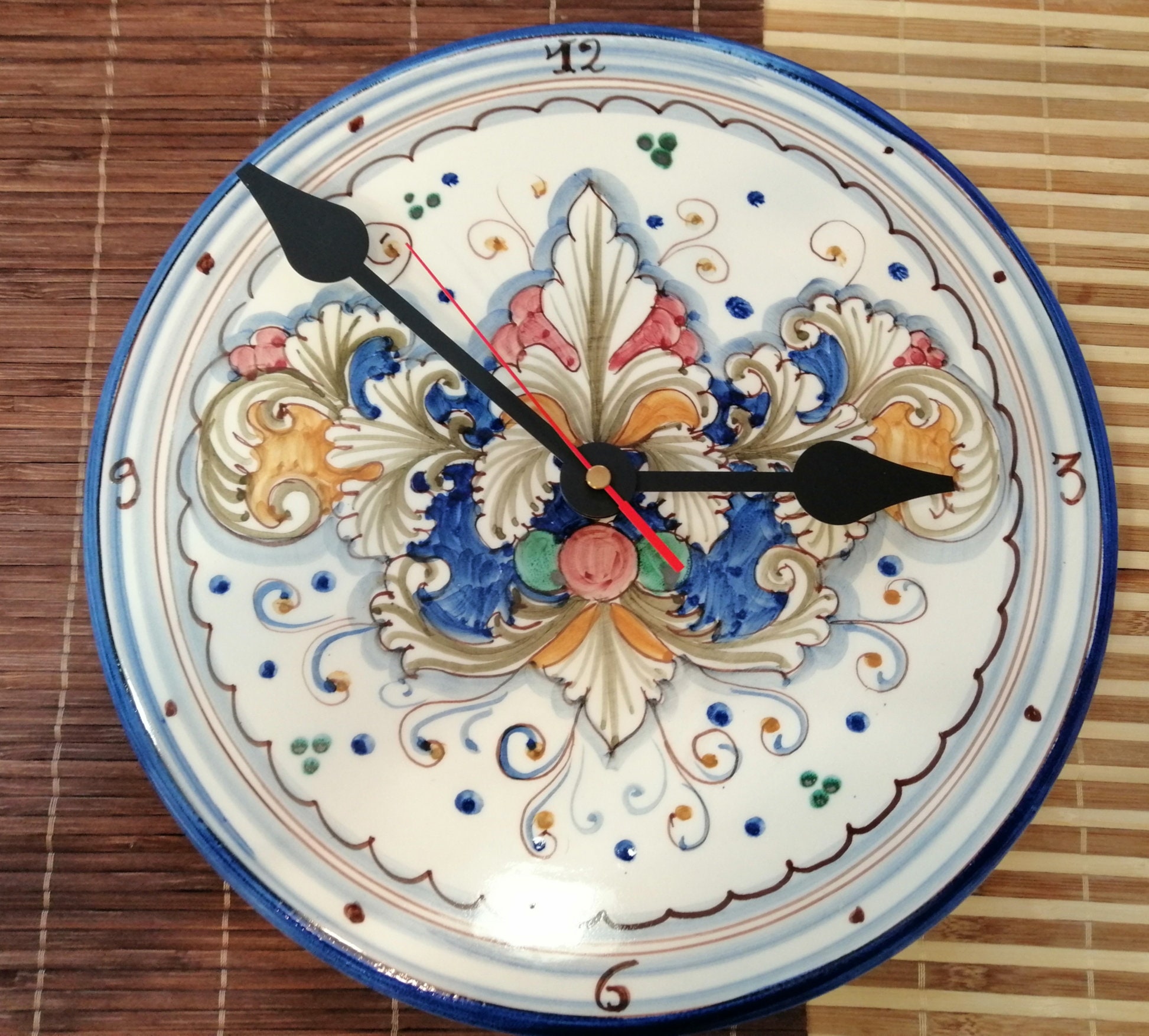 Clock Hand Made in Italy Pottery Plate Decoration Wall Kitchen ...