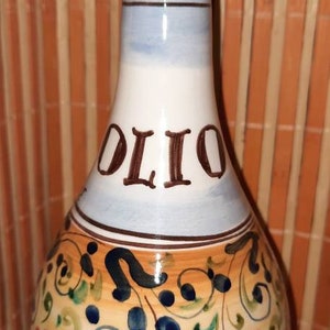 Olives Oil jar pottery hand made in Italy with steel dispenser | Etsy ...
