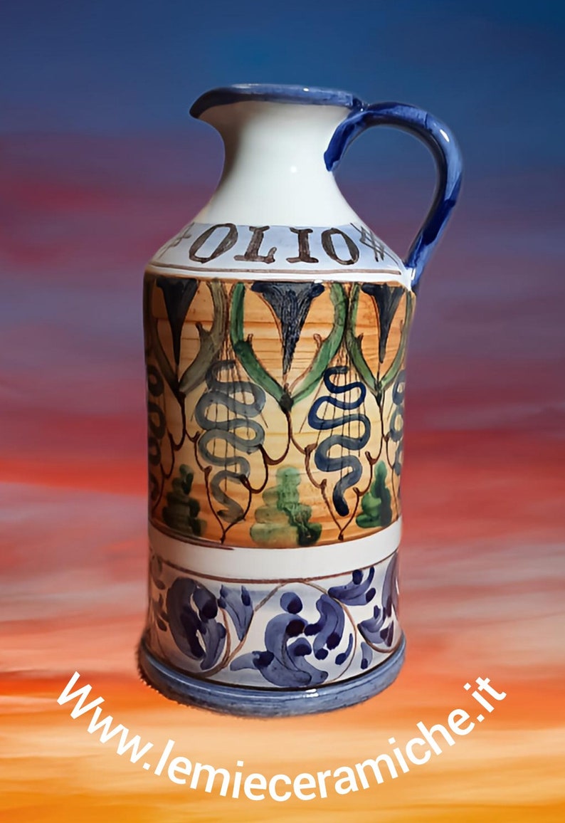 Olives Oil jar pottery hand made in Italy with steel dispenser ...