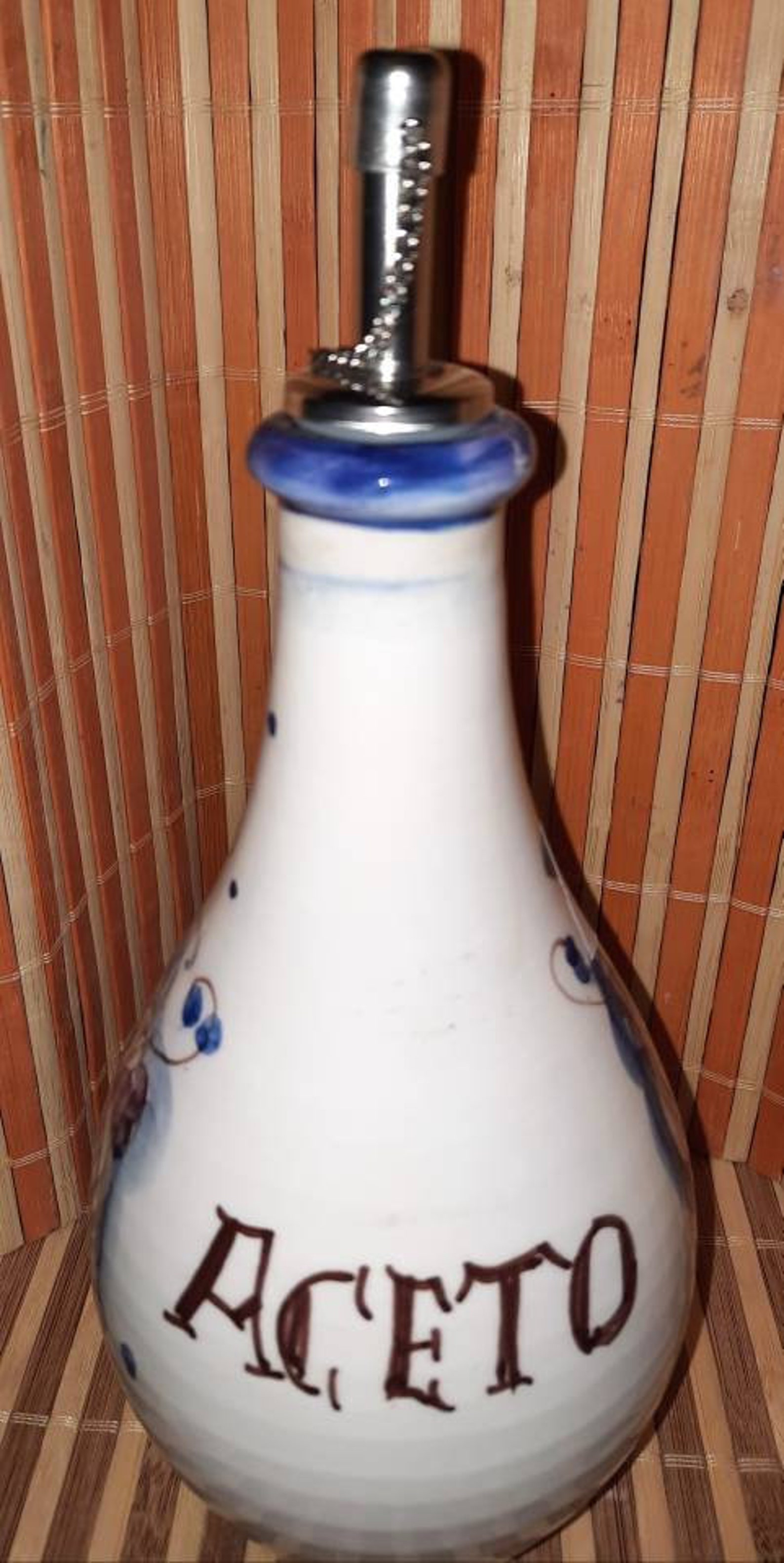 Olives Oil jar pottery hand made in Italy with steel dispenser | Etsy ...