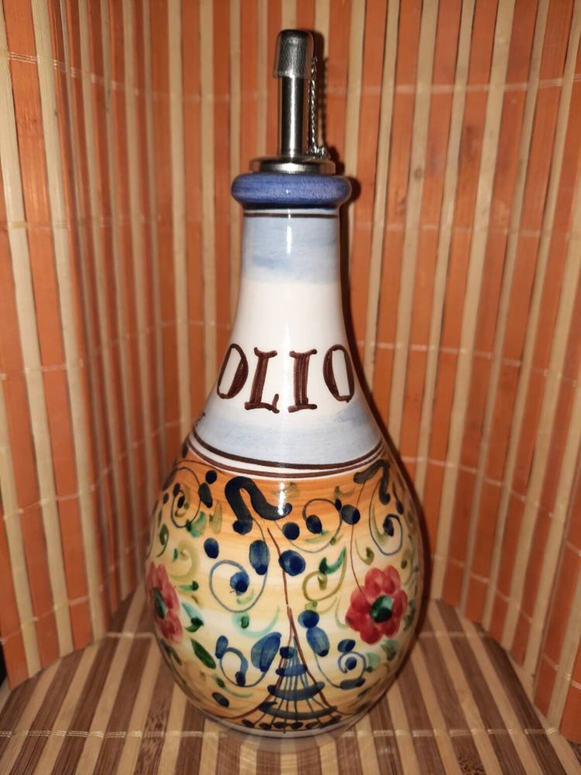 Olives Oil jar pottery hand made in Italy with steel dispenser | Etsy ...