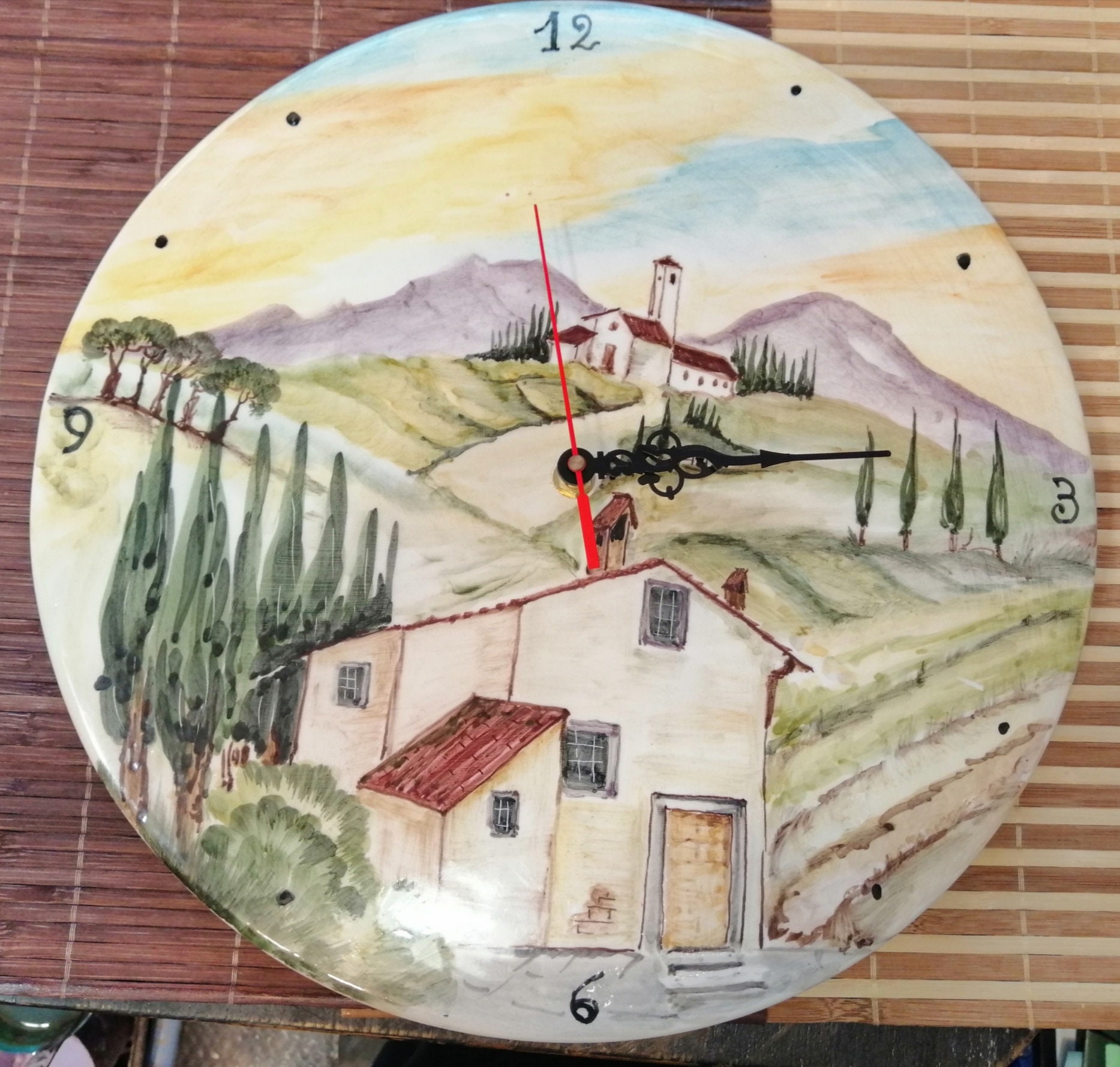 Clock Hand Made in Italy Pottery Plate Decoration Wall Kitchen ...