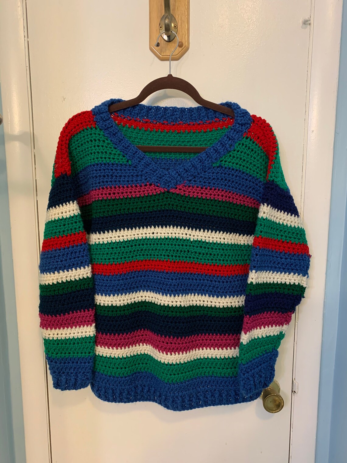 Handmade Sweater Multicolor Striped Sweater XL Sweater Mens - Etsy
