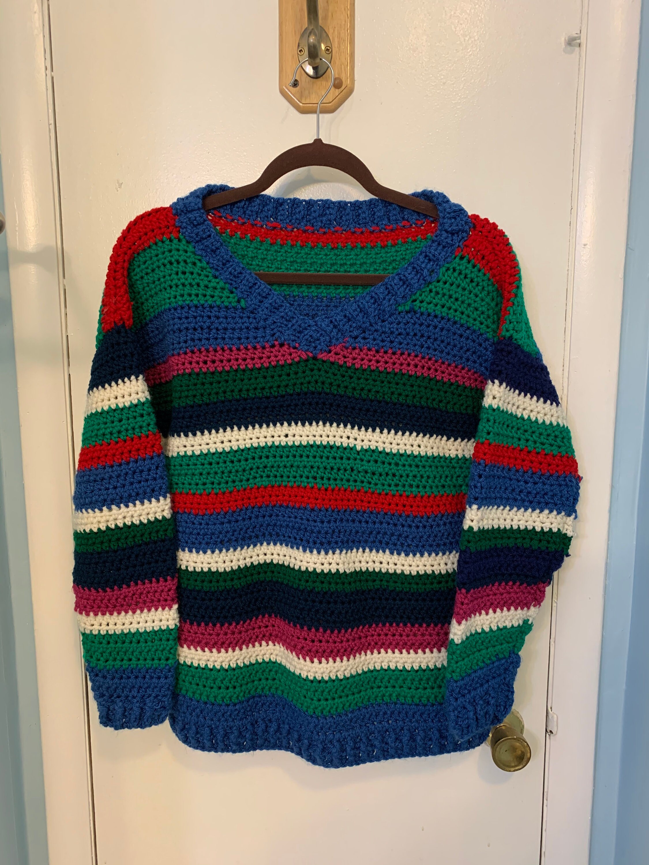Handmade Sweater Multicolor Striped Sweater XL Sweater Mens - Etsy