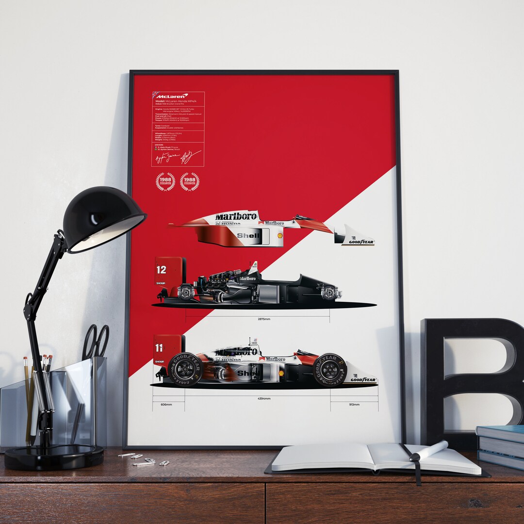 Mclaren MP4/4 Ayrton Senna Formula 1 Technical F1 Poster Formula 1 ...