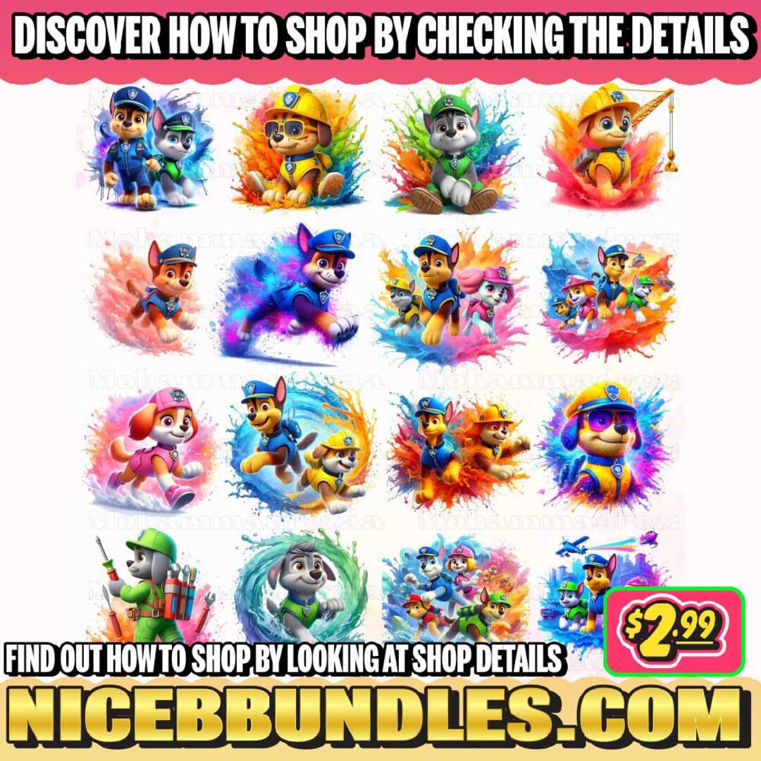 20 Paw Patrol Splash and Watercolor PNG Bundle, Dog Watercolor Png ...