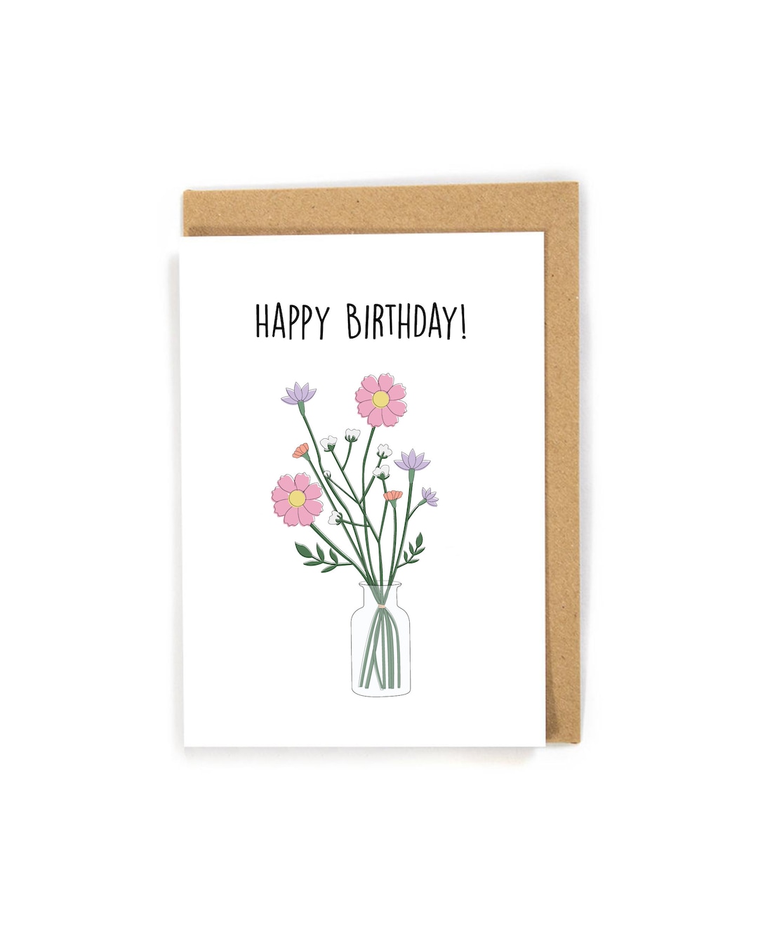 Cute Flower Birthday Card, Flower Bouquet Birthday Card, Simple ...