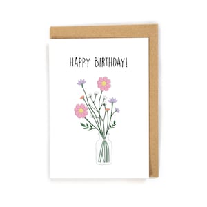Cute Flower Birthday Card, Flower Bouquet Birthday Card, Simple ...