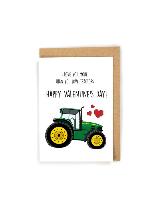 Valentine's Day Card Tractor Valentine's Day Card | Etsy