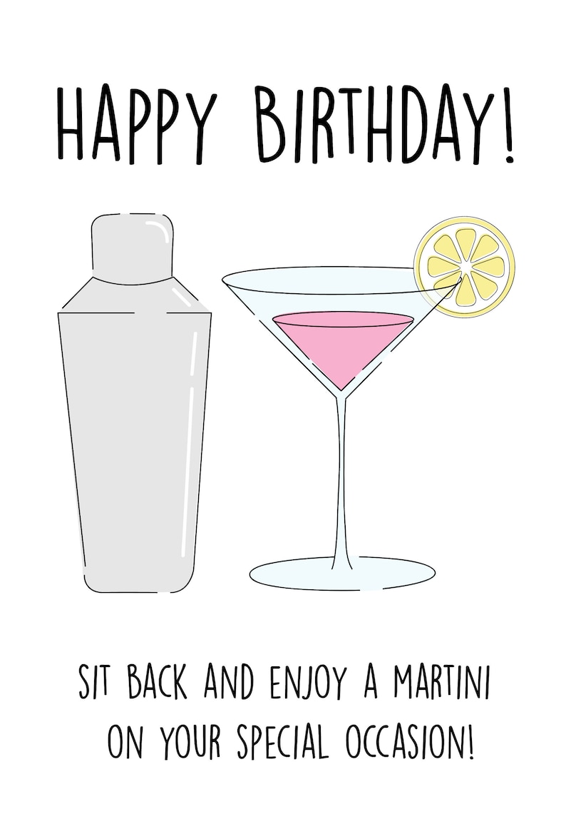 Happy Birthday card Martini Birthday card Funny Birthday | Etsy