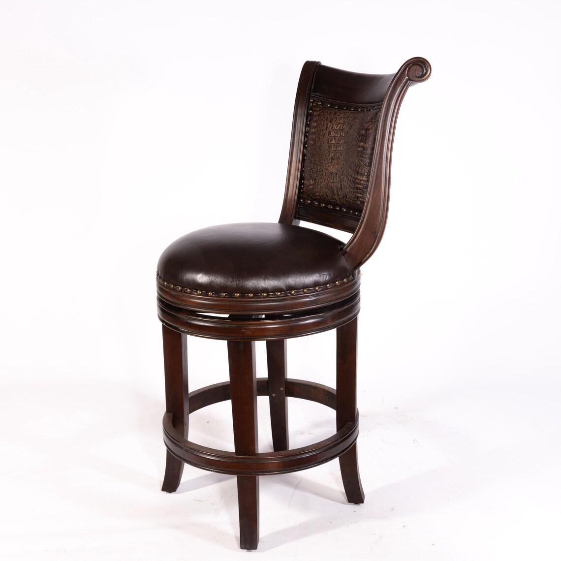 Bethany French Country Bar Stool Armless, Brown Embossed Leather Ranch ...