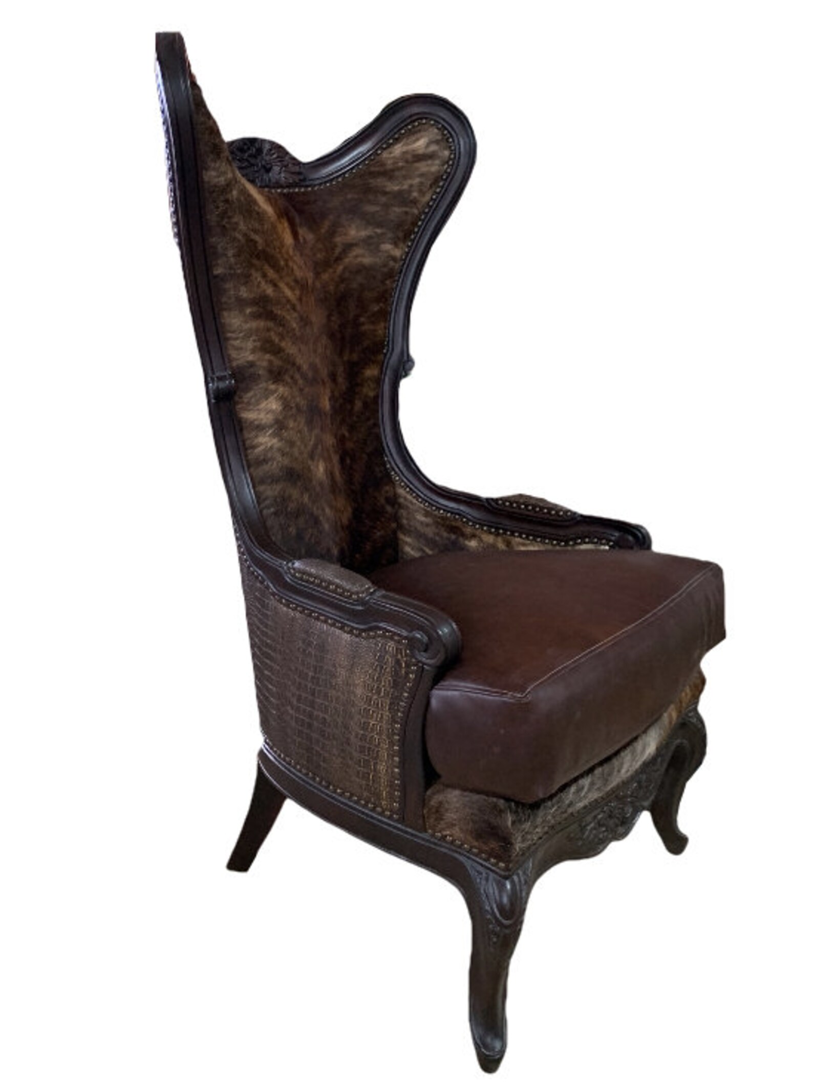 Antoinette Ranch Leather Hide Wingback Western Accent Chair | Etsy