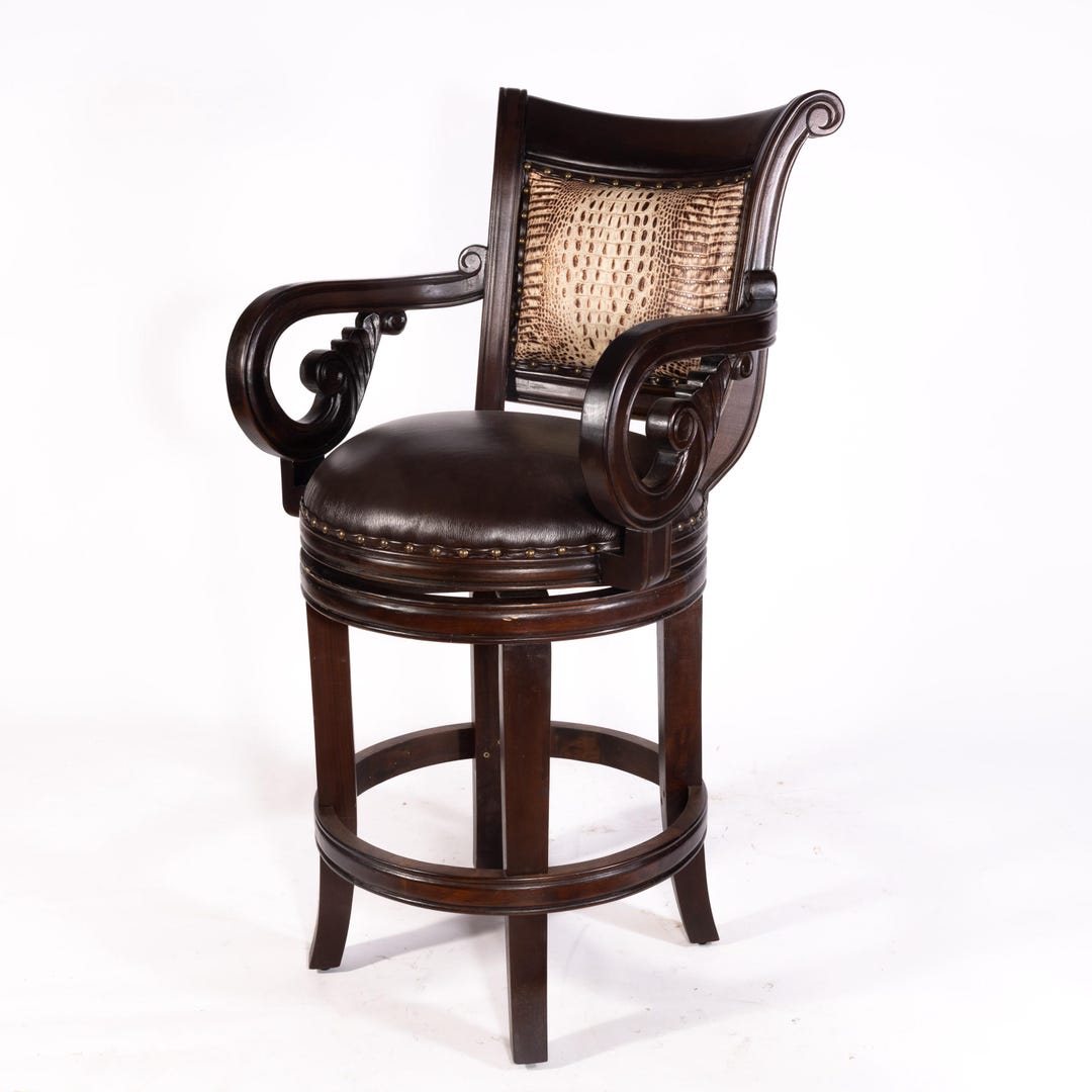 Bethany French Country Arm Bar Stool White Crocodile Leather Ranch ...