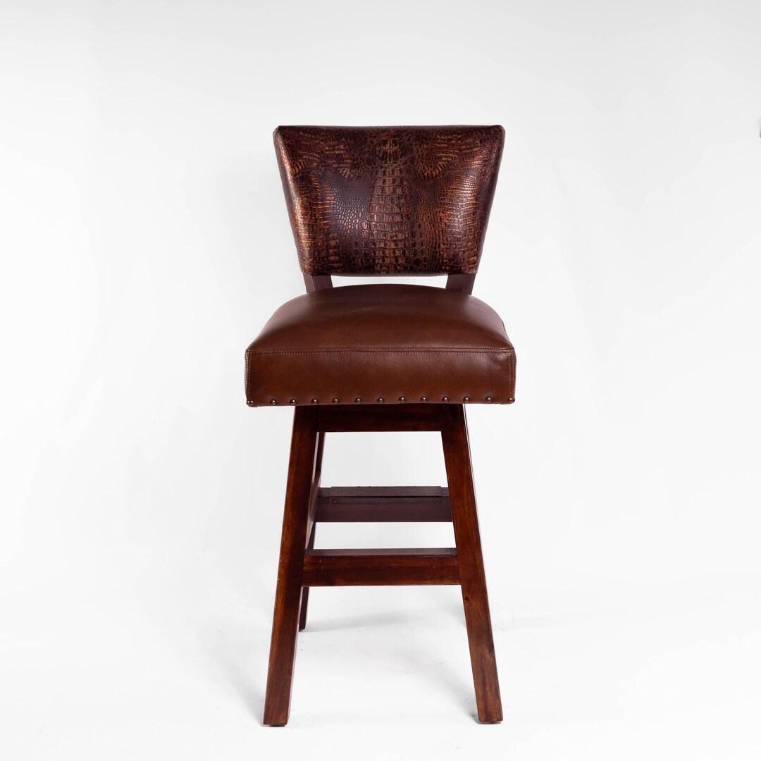 Wilson Ranch Armless Bar Stool Brown Croc Embossed Leather Counter ...