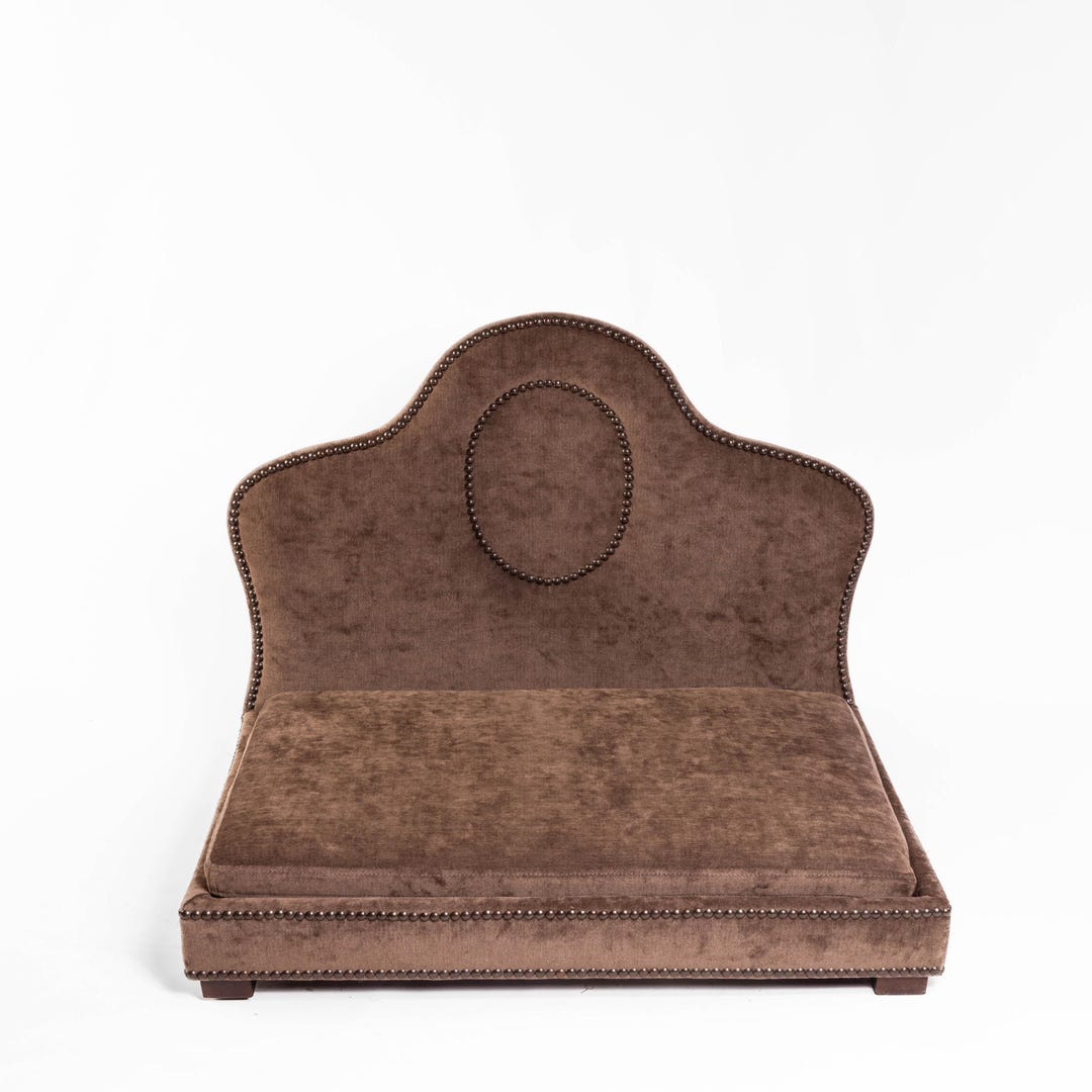 Luxury Taupe Designer Dog Bed With High Back and Nailhead Trim ...