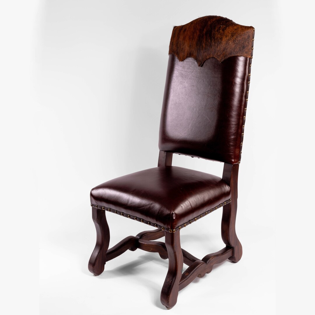 Ranch REAL Leather & Hide Yolk Dining Chair SOLID WOOD Western ...