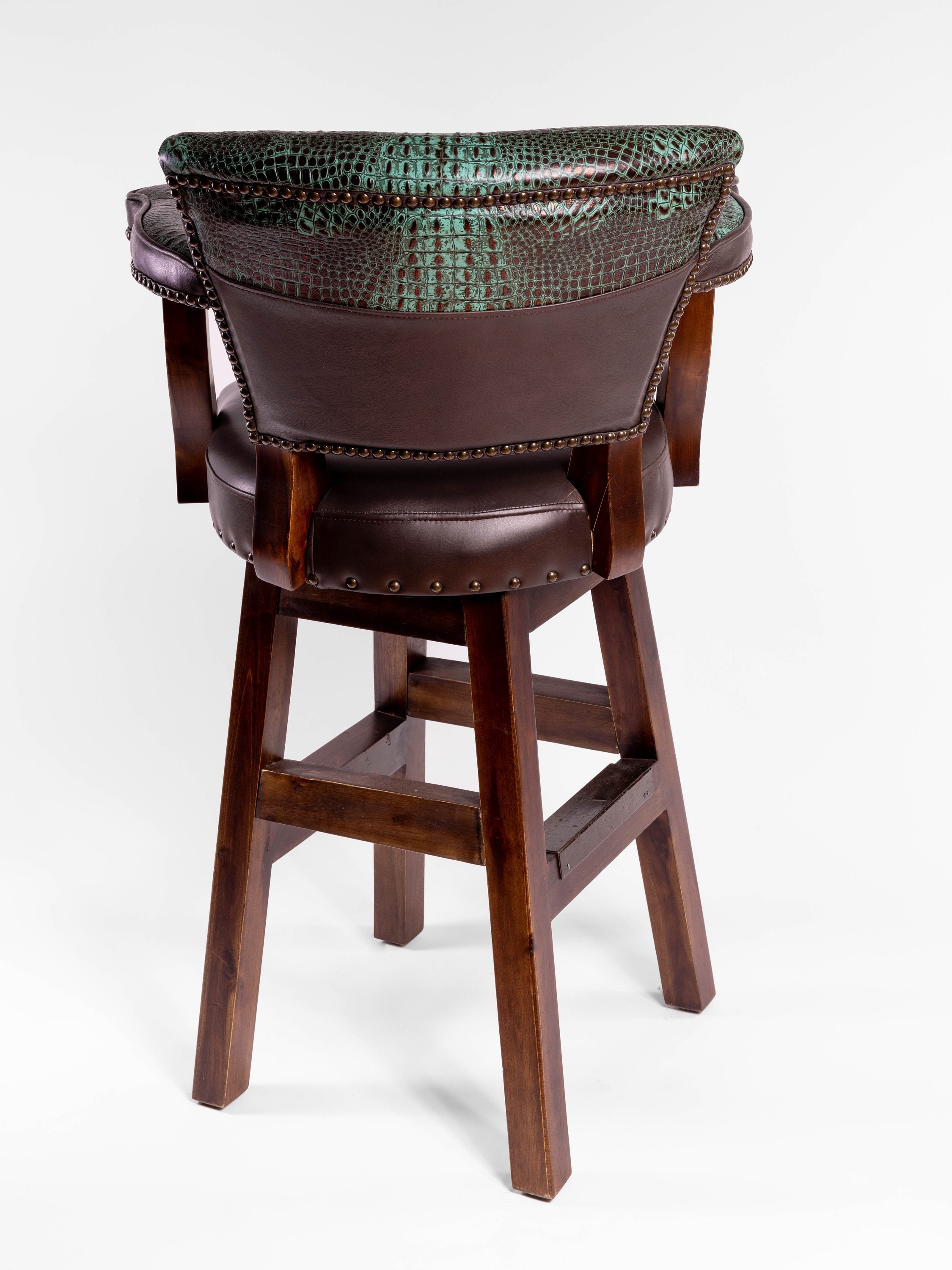 Trophy Ranch Bar Stool With Turquoise Green Crocodile Yolk Leather ...