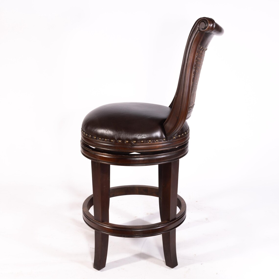 Bethany French Country Bar Stool Armless, Brown Embossed Leather Ranch ...